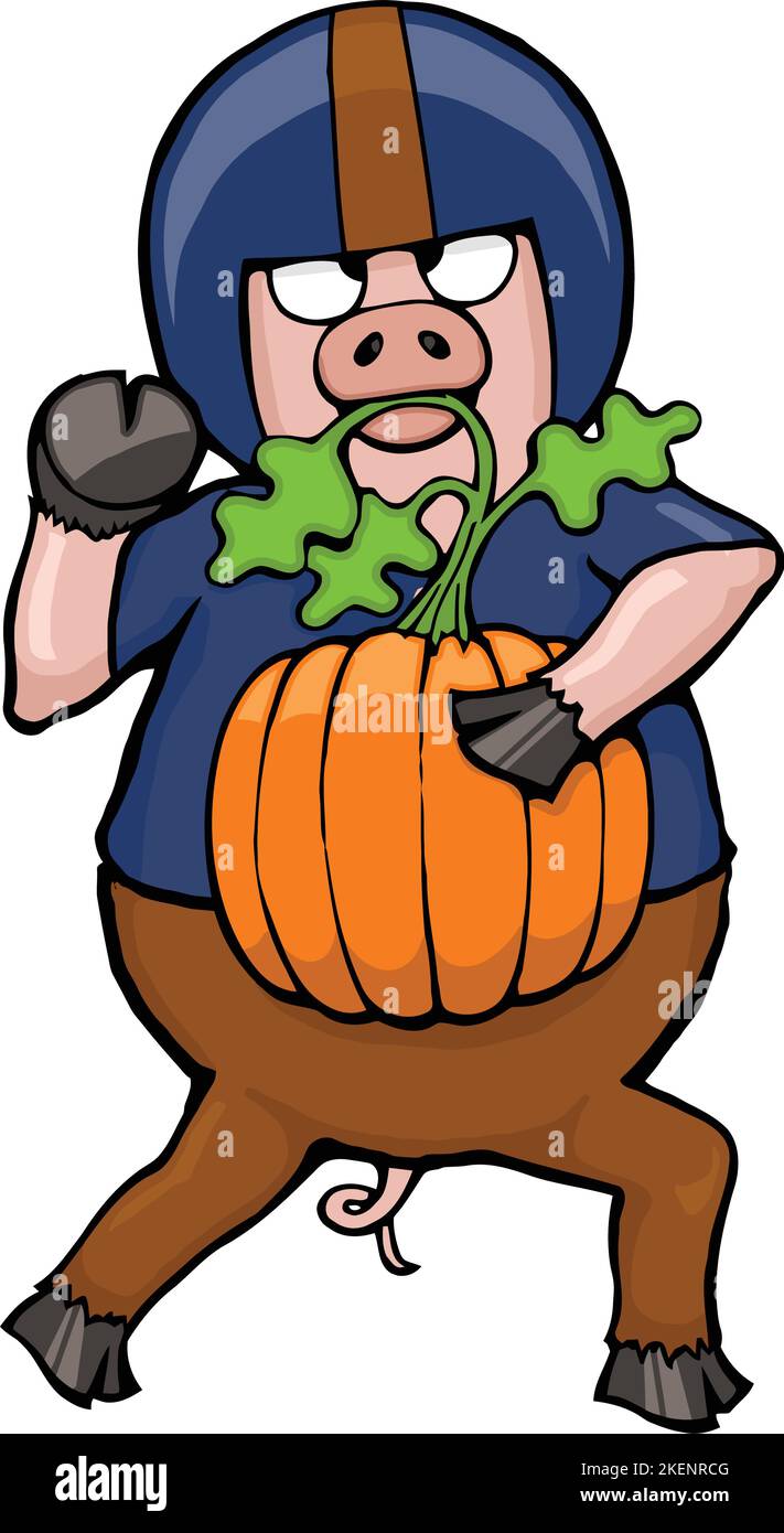 funny cartoon pig football player with pumpkin Stock Vector Image & Art ...