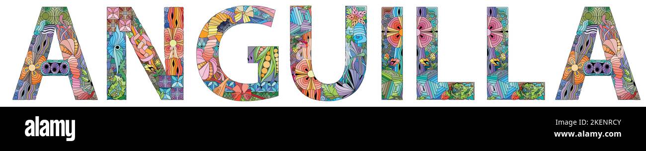 Vector word Anguilla. Hand-painted art design. Illustration for t ...