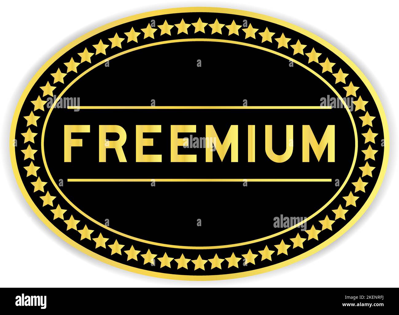 Black and gold color oval label sticker with word freemium on white ...