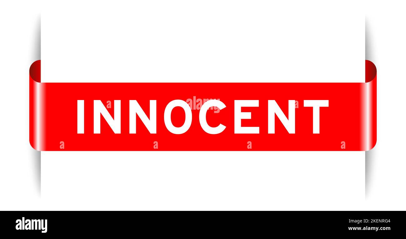 Red color inserted label banner with word innocent on white background ...
