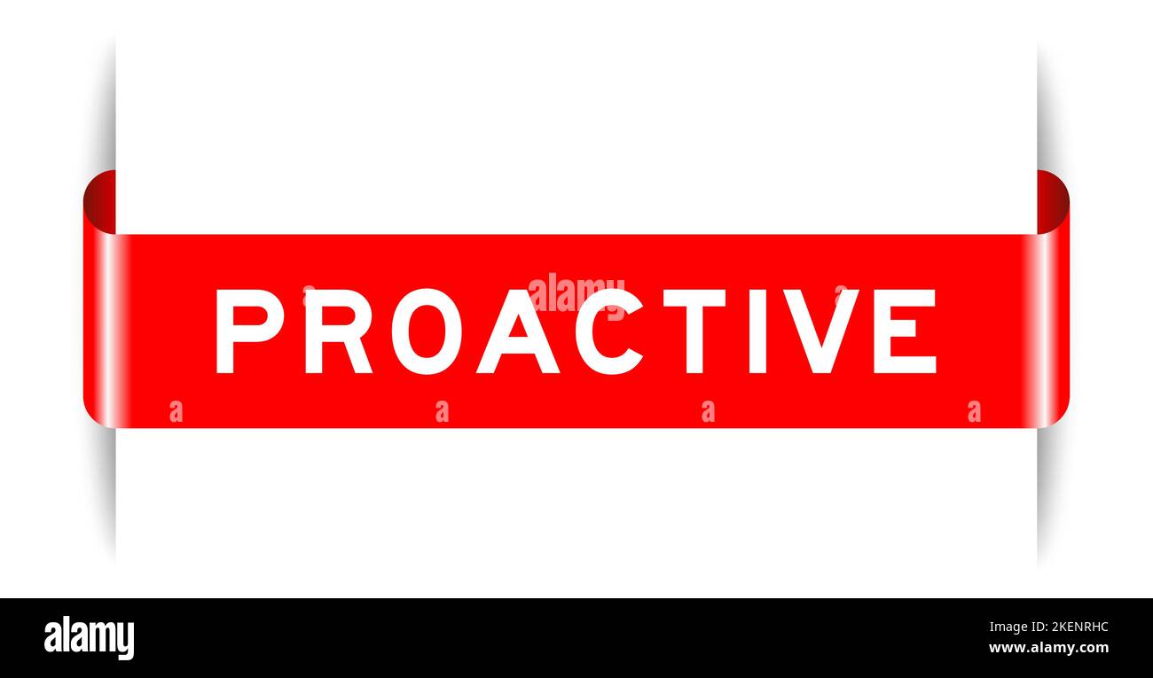 Red color inserted label banner with word proactive on white background ...