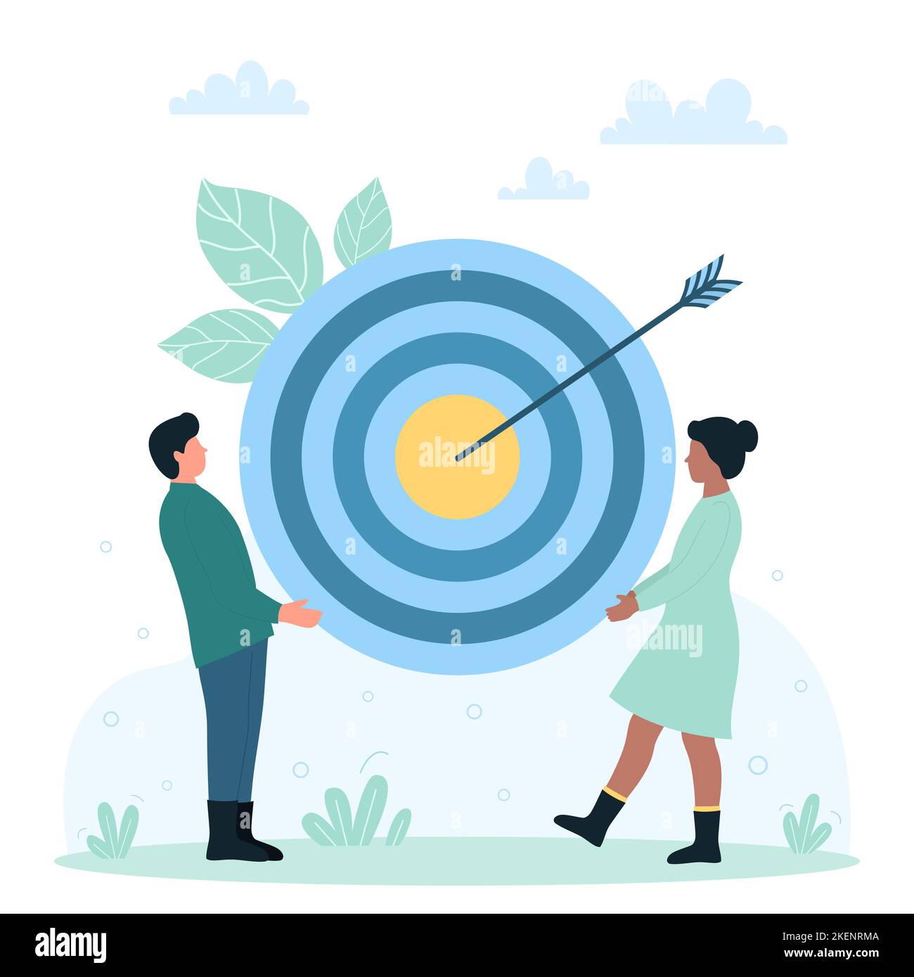 Success strategy for goal achievement and challenge vector illustration. Cartoon tiny people ...