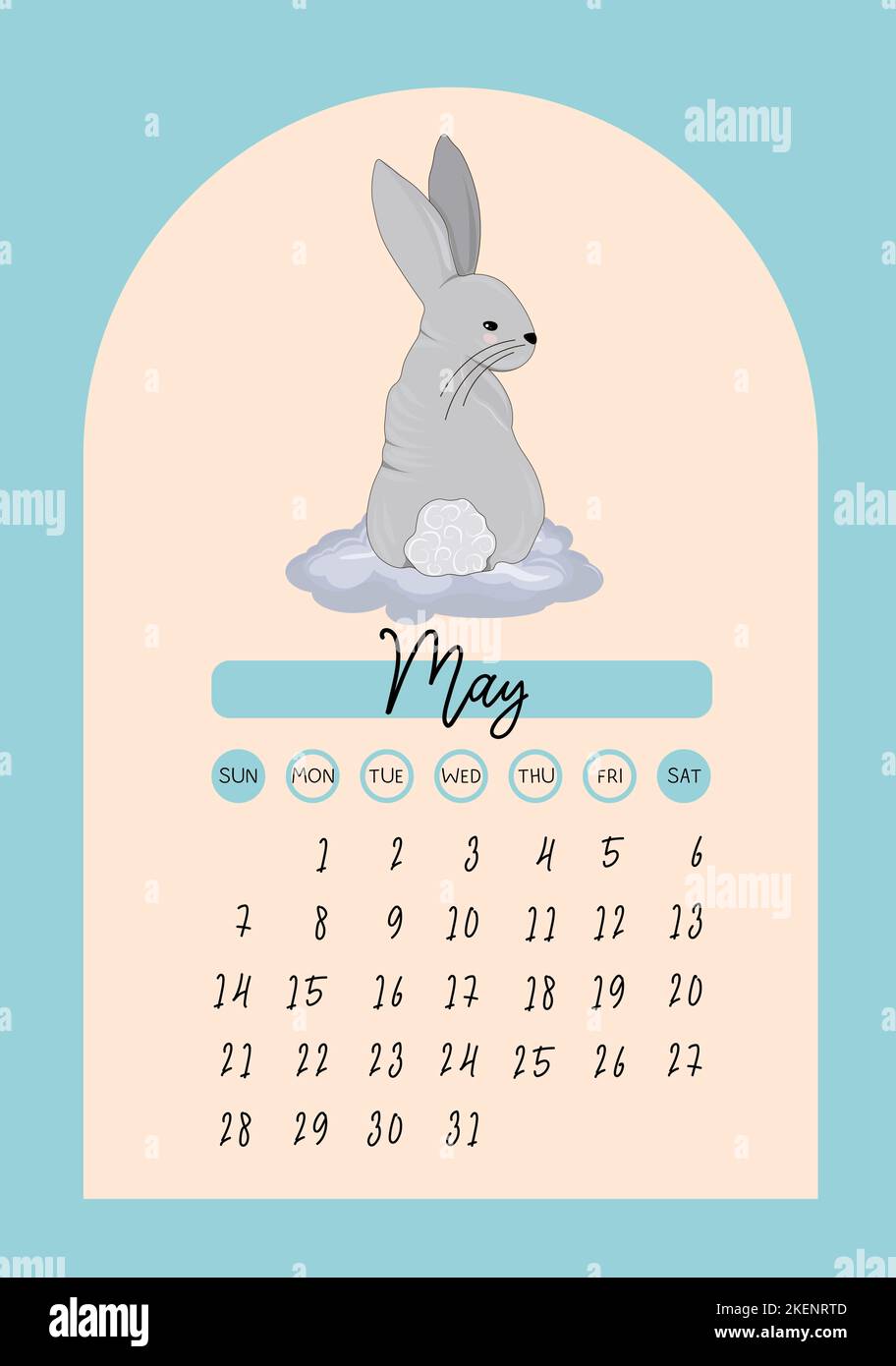 calendar for 2023 Year of the Rabbit. Vector calendar template vertical ...