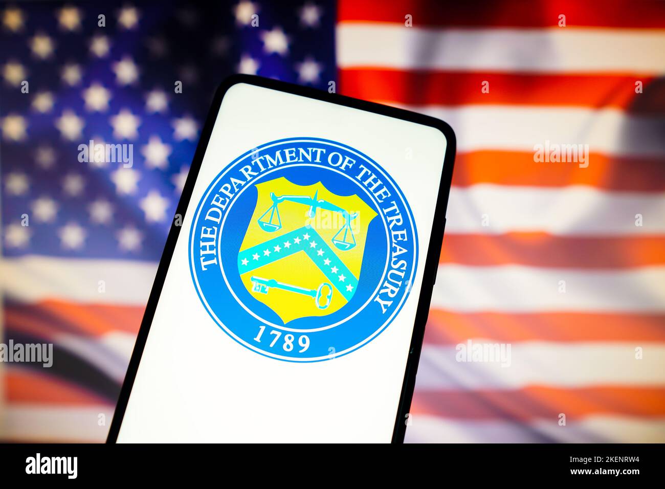 In this photo illustration, the Department of the Treasury (USDT) logo ...