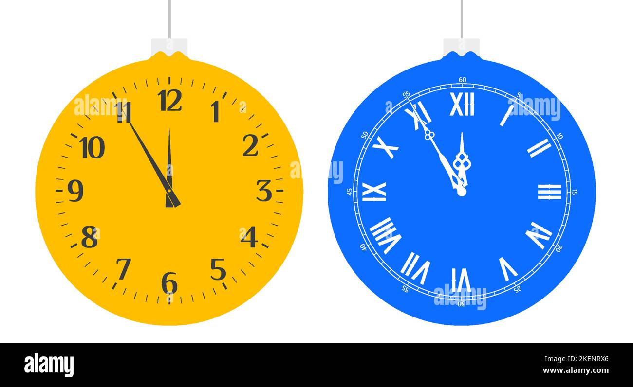 Modern and classic clock faces on hanging Christmas tree balls ...