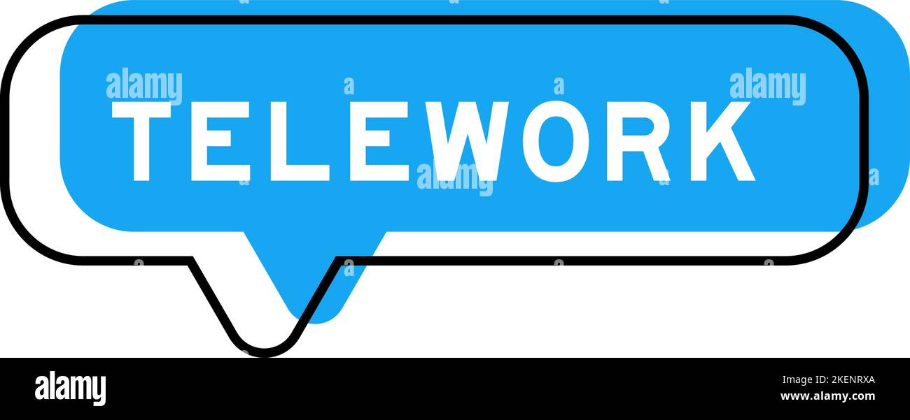 Speech banner and blue shade with word telework on white background ...