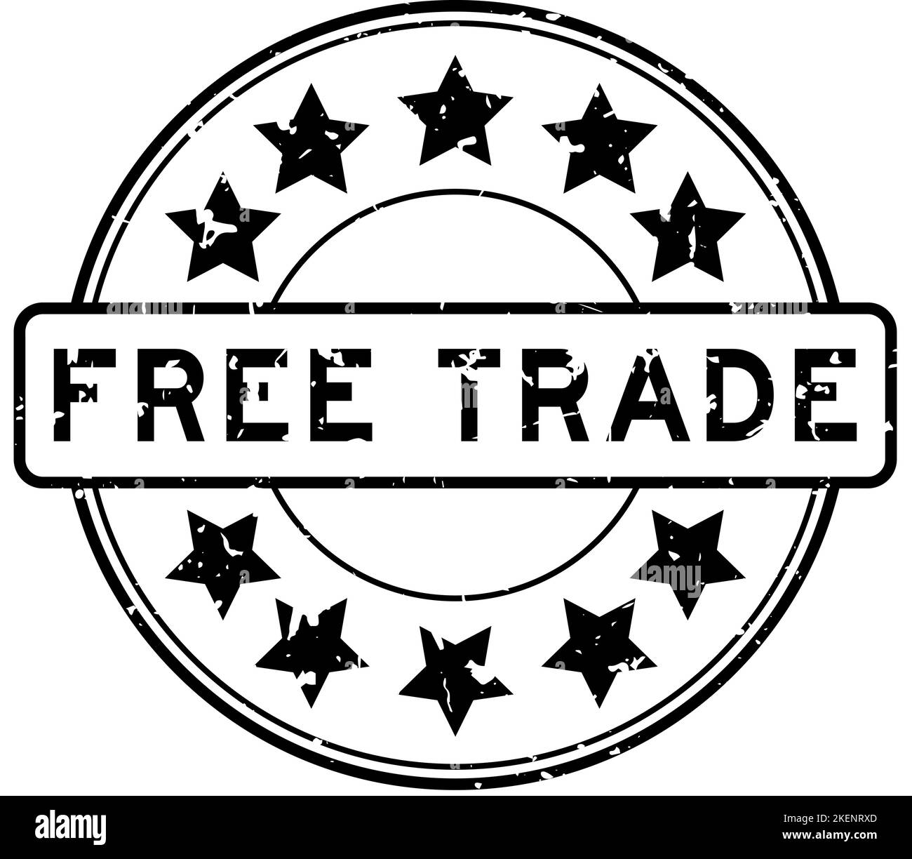 Grunge black free trade word with star icon round rubber seal stamp on ...