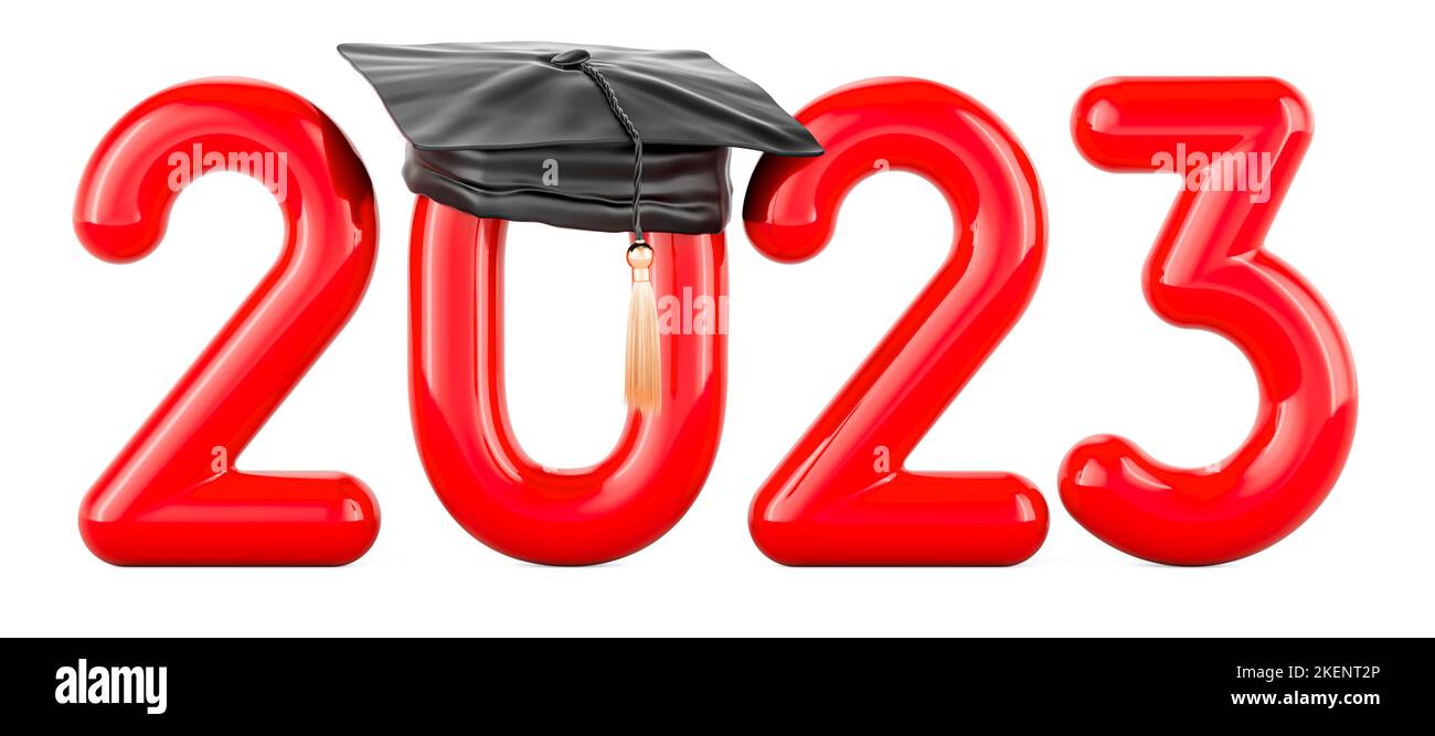 Graduate 2023, red inscription. 3D rendering isolated on white ...