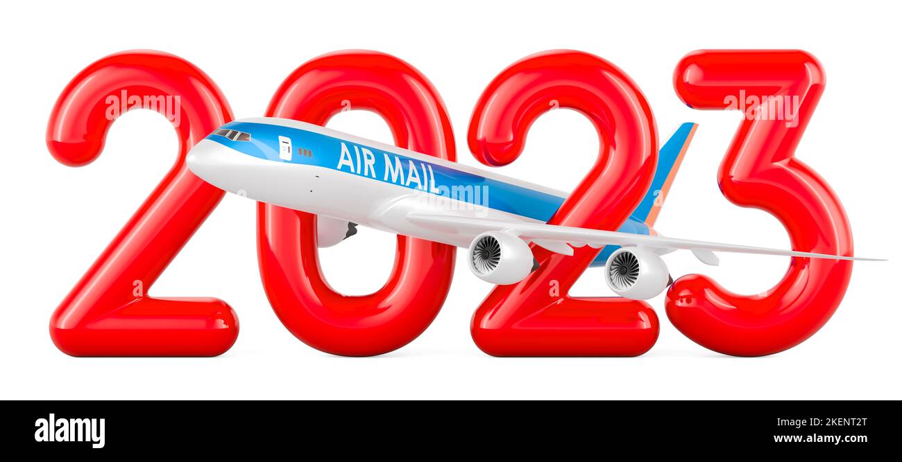 2023 air mail concept with cargo aircraft, 3D rendering isolated on ...