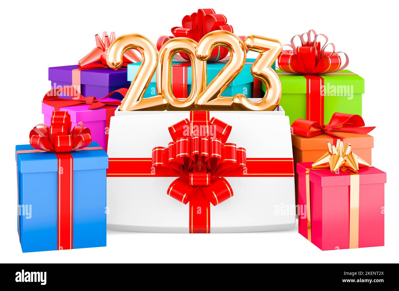 Gift Boxes with 2023, New Year and Christmas concept. 3D rendering ...