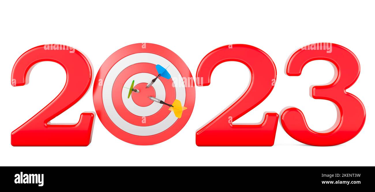 Target and mission of 2023 New Year concept, 3D rendering isolated on ...