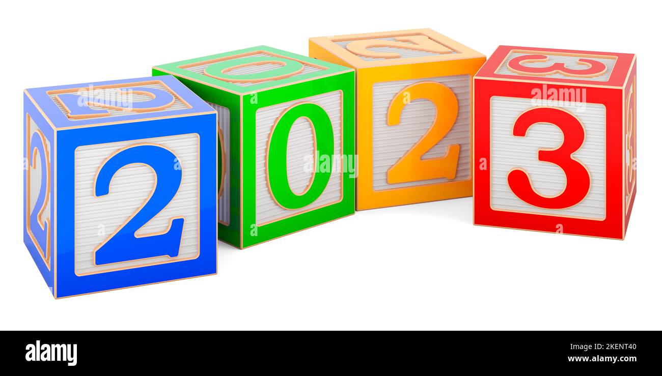 Happy New Year 2023 with alphabet wooden blocks concept, 3D rendering ...
