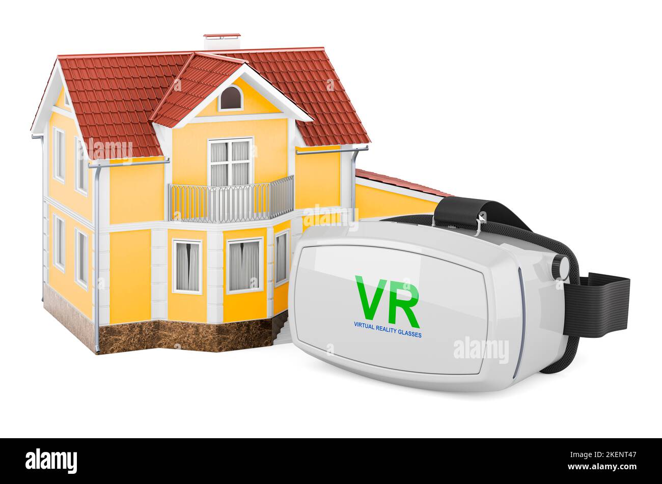 Virtual reality glasses with house. Virtual Tour concept. 3D rendering ...