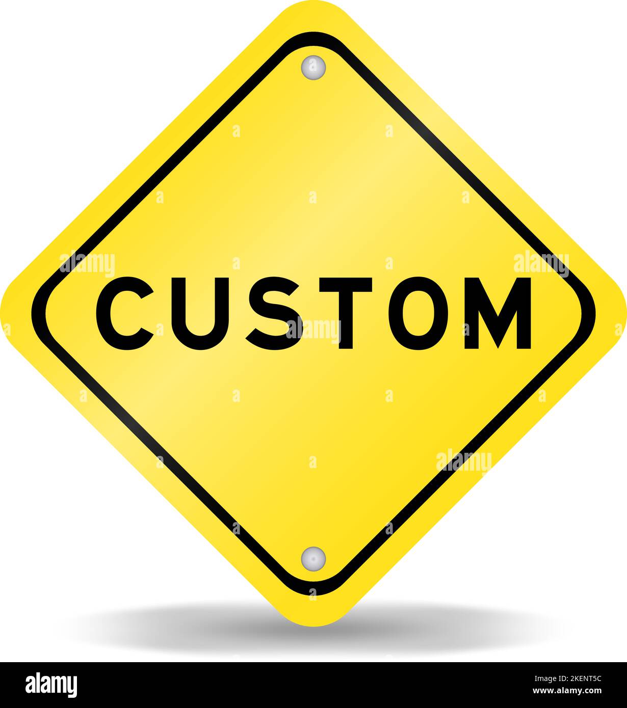 Yellow color transportation sign with word custom on white background ...