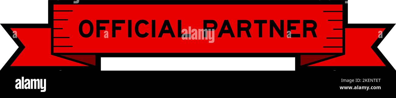 Ribbon label banner with word official partner in red color on white ...