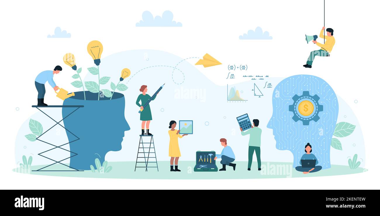 Exchange of knowledge, creative innovation in business community vector ...