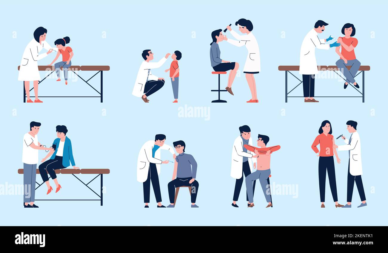 Vaccination and medical check up time. Patients various ages and ...