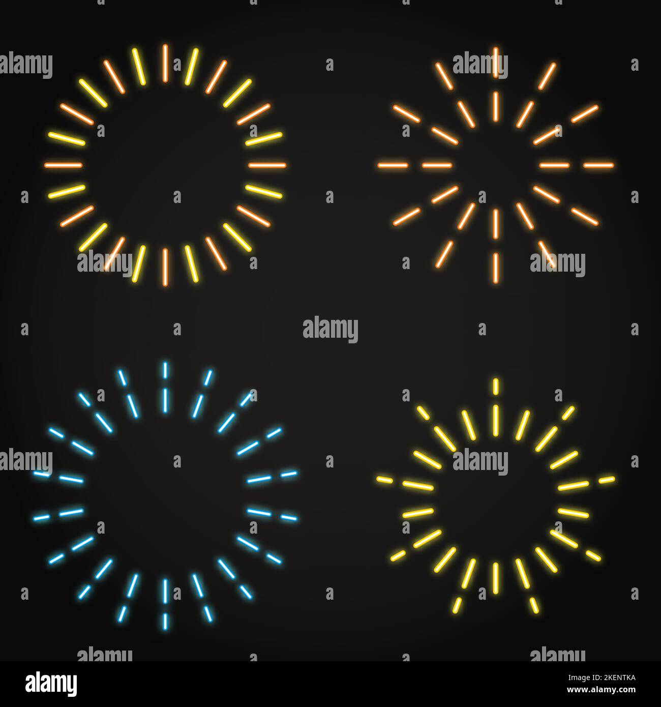 Neon shining round fireworks set. Bright frames with glowing circular ...