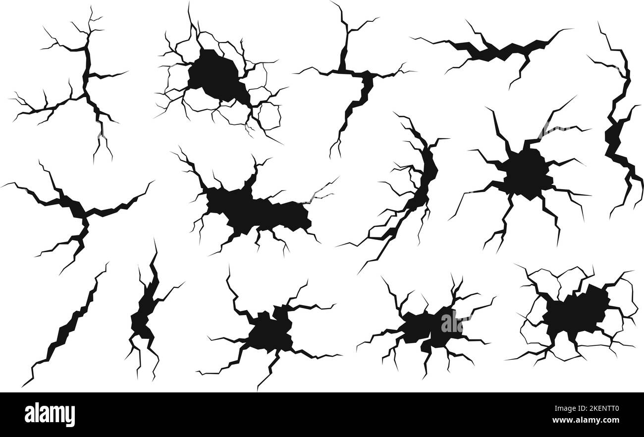 Black dry cracks, split wall or ground. Crash surface, cracked desert ...