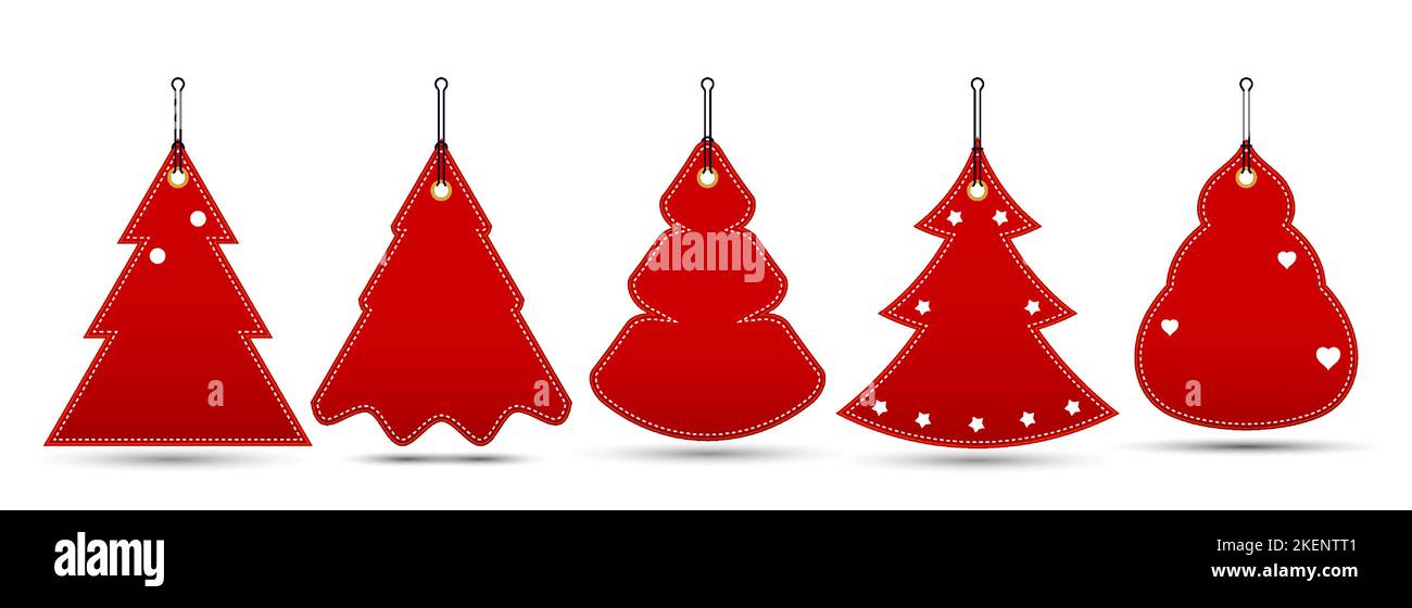 Red empty Christmas tree hanging tag set. Christmas greeting card ...