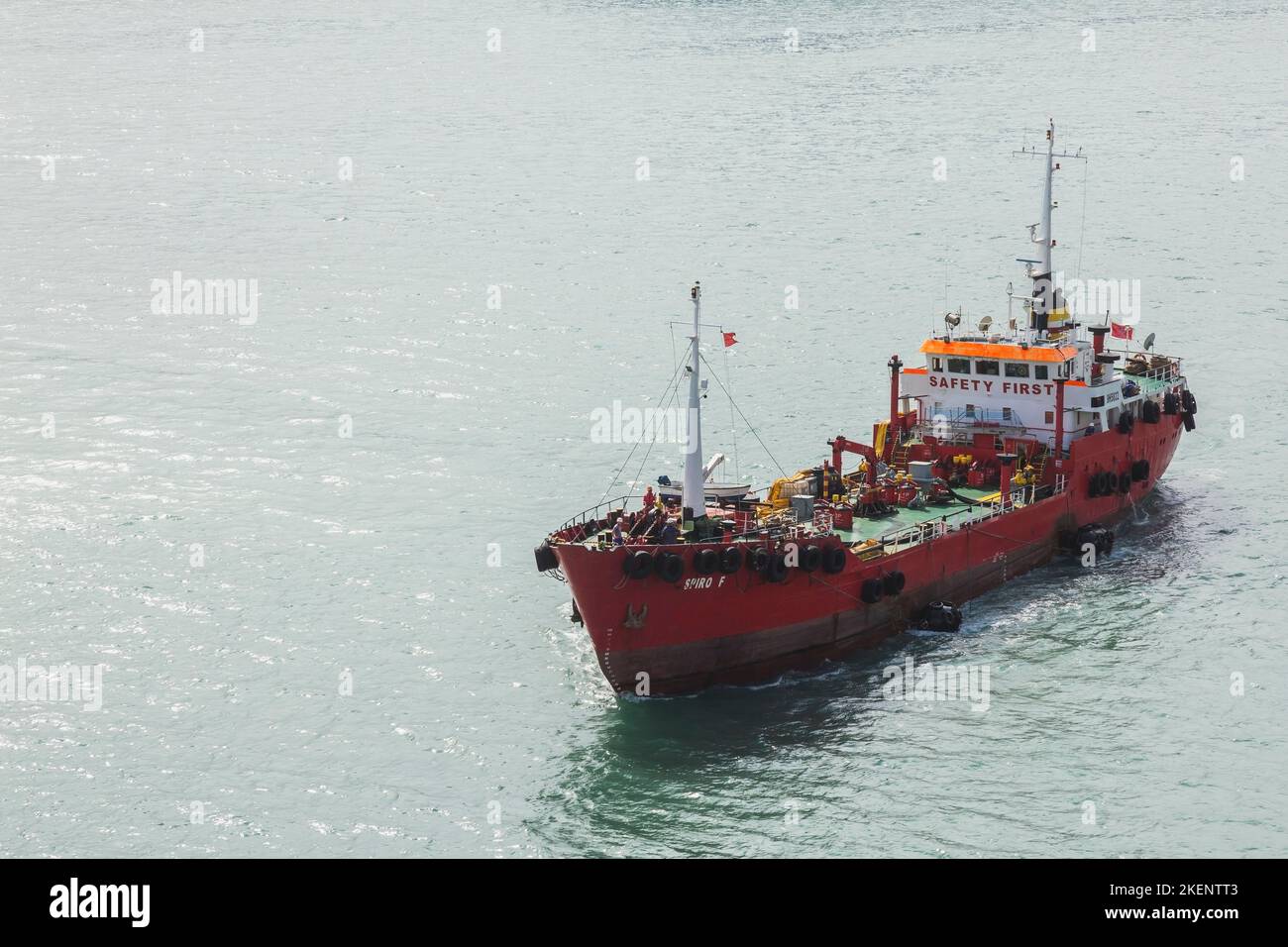 Red Spiro F supply vessel in Grand Harbour, Valletta, Malta Stock Photo ...