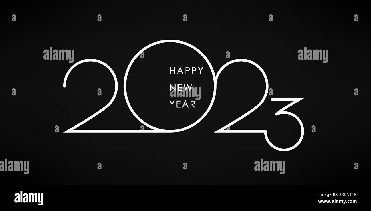 2023 and Happy New Year. White lettering on black background. Holiday ...