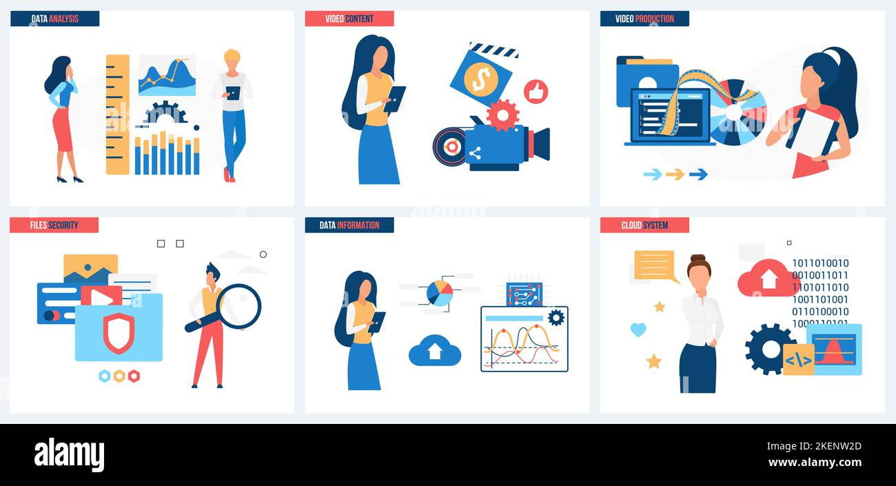 Video production, analysis and security of digital data in cloud storage systems set vector ...