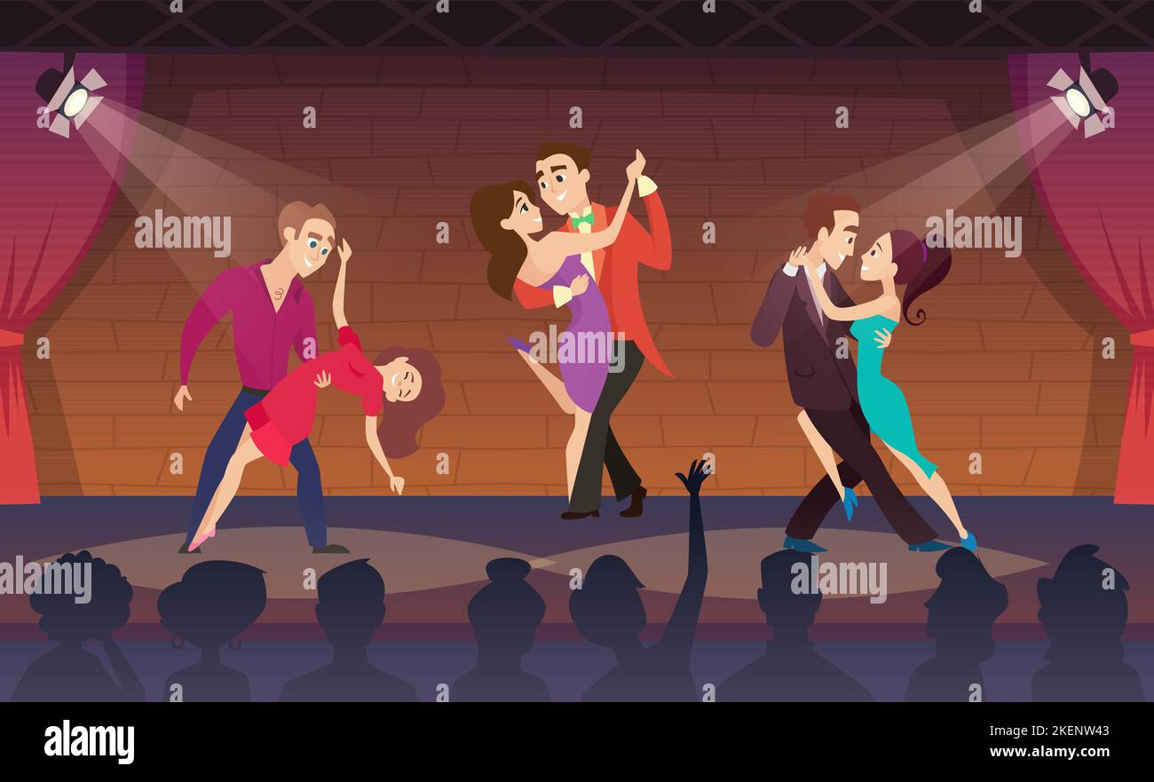 Dance show. ballroom dancing competition. Vector illustrations of male and female dancers on ...