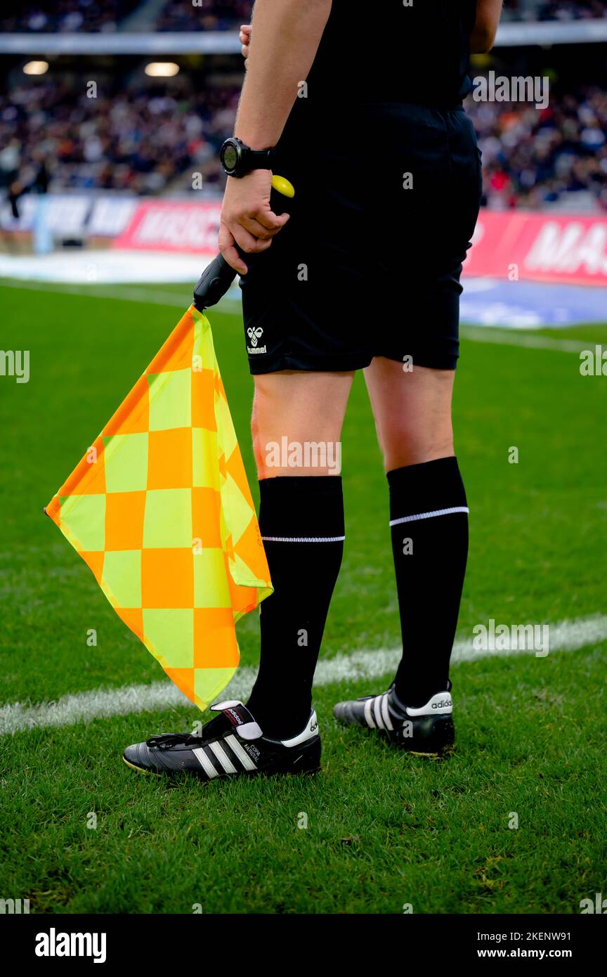 Aarhus, Denmark. 13th Nov, 2022. The assistant referee carries a ...