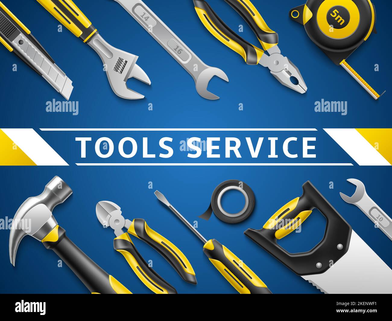 Hand tools frame poster. Realistic worker instruments, 3d isolated ...