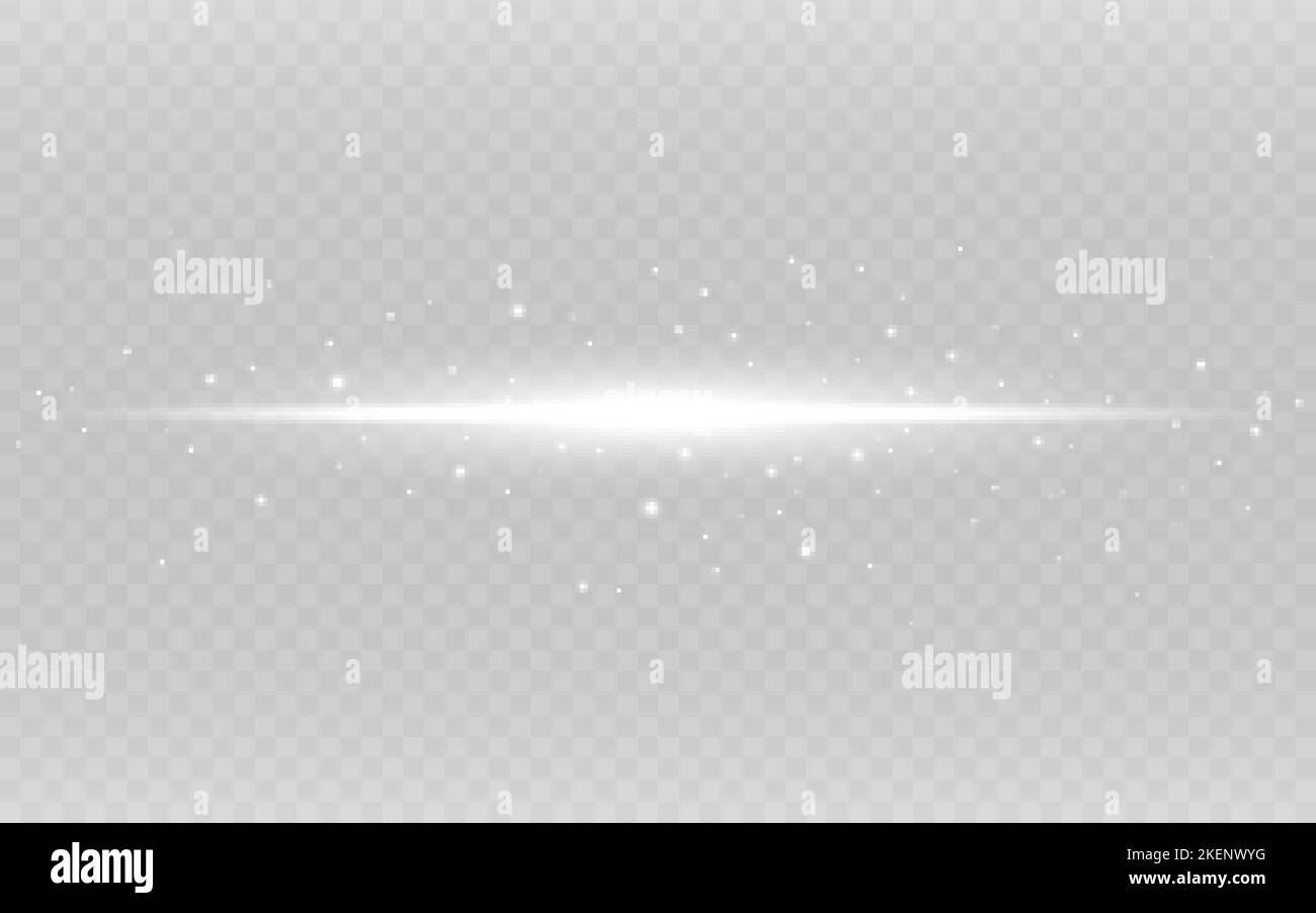 Glowing line. White horizontal light on transparent backdrop. Abstract glow effect. Lens flare ...