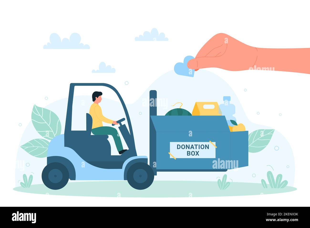 Charity, delivery of humanitarian aid vector illustration. Cartoon hand ...