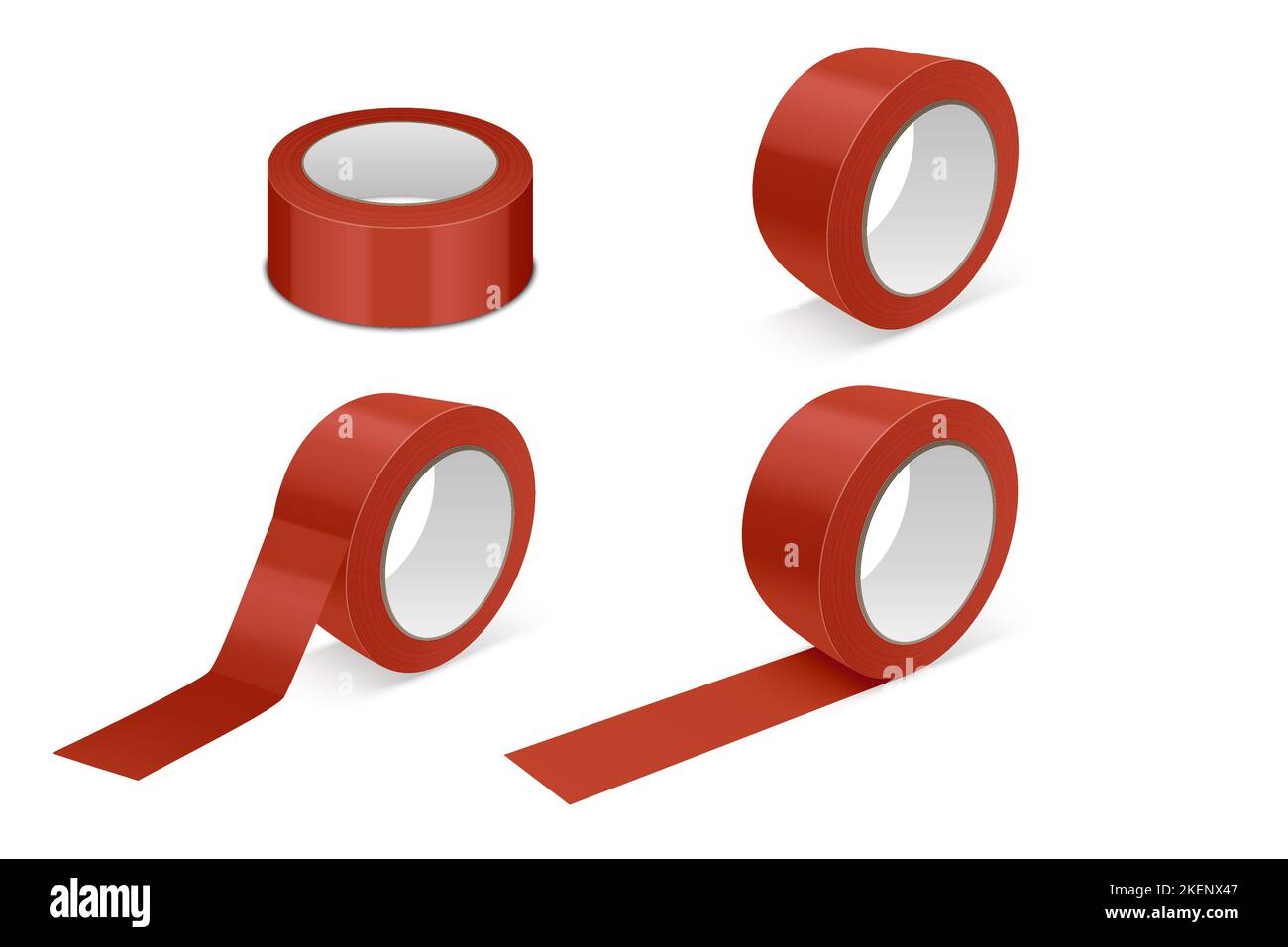 Vector 3d Realistic Glossy Red Tape Roll Icon Set, Mock-up Closeup ...