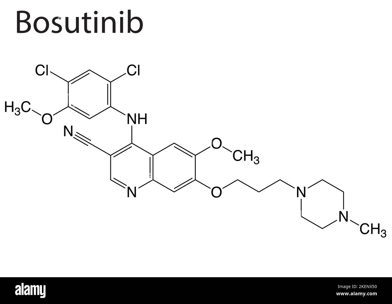 The skeletal formula of Bosutinib on white background Stock Vector ...