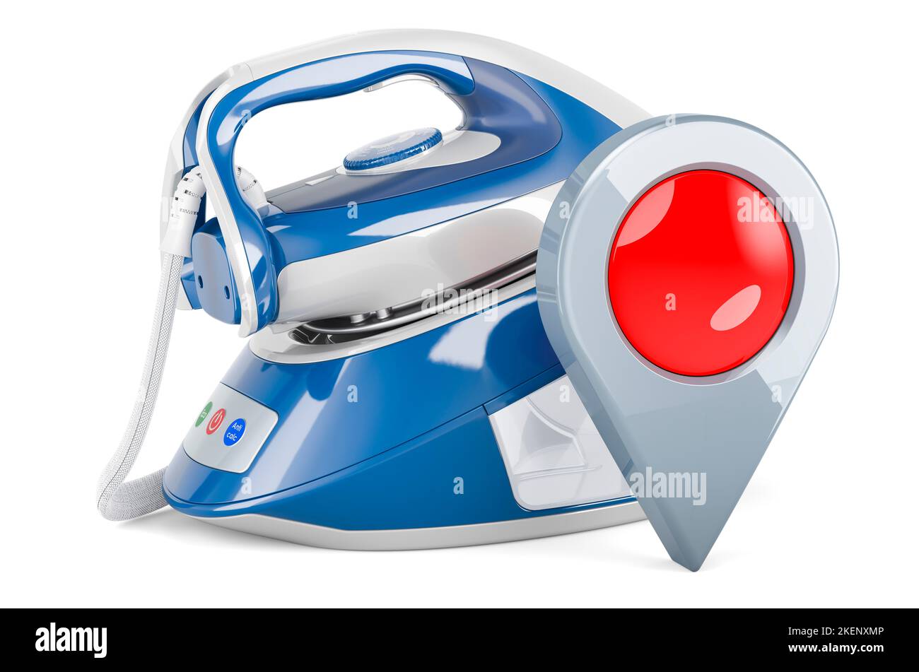 Steam generator iron with map pointer, 3D rendering isolated on white ...