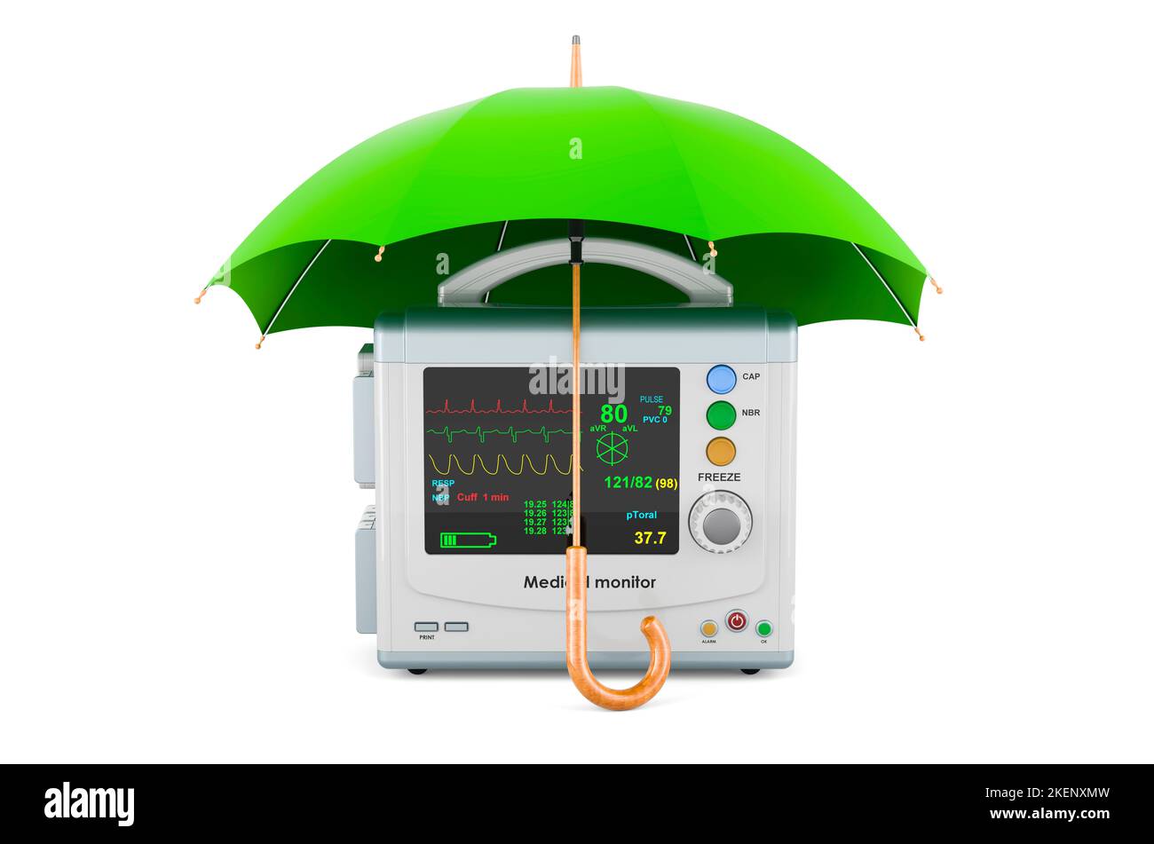 Medical monitor under umbrella, 3D rendering isolated on white ...