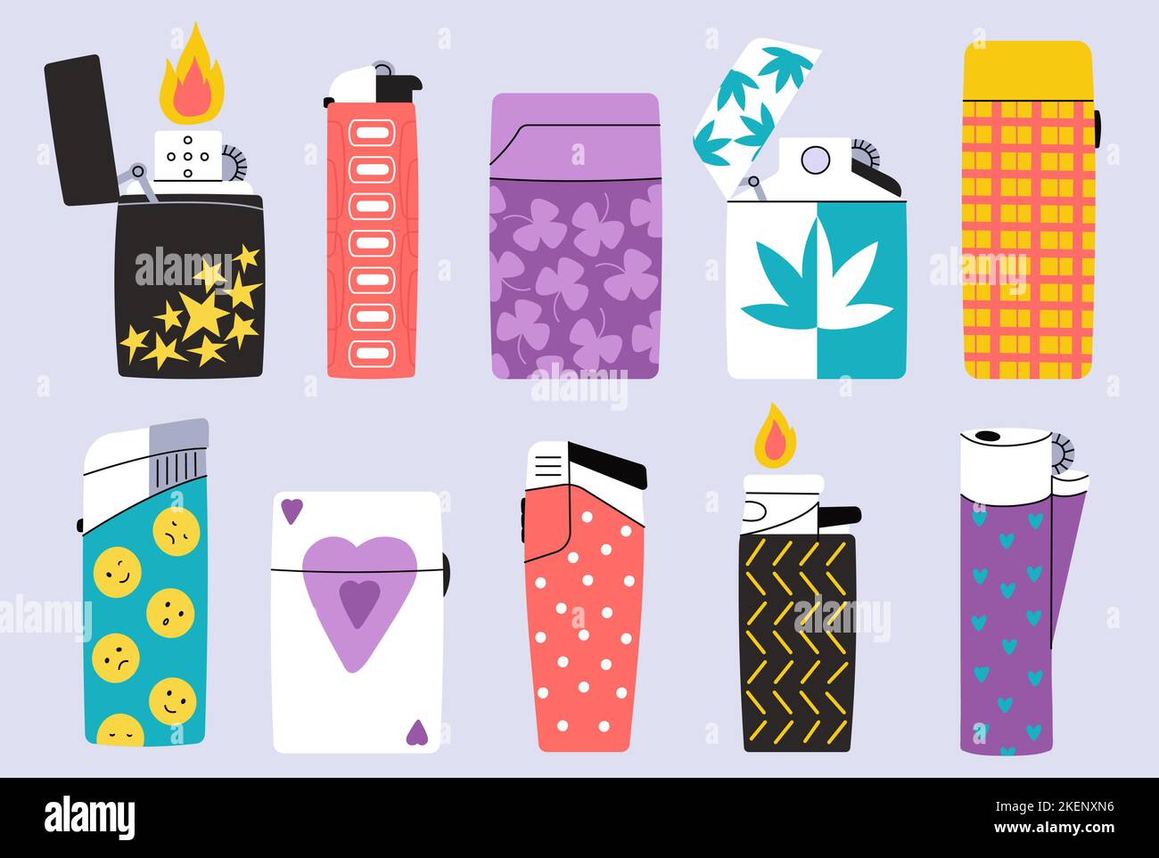 Various decorative lighters. Metallic smoke tools, simple gas plastic ...