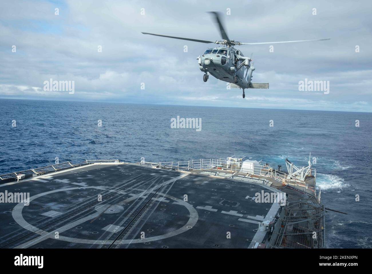 An MH-60S Seahawk helicopter, assigned to the “Tridents” of Helicopter ...