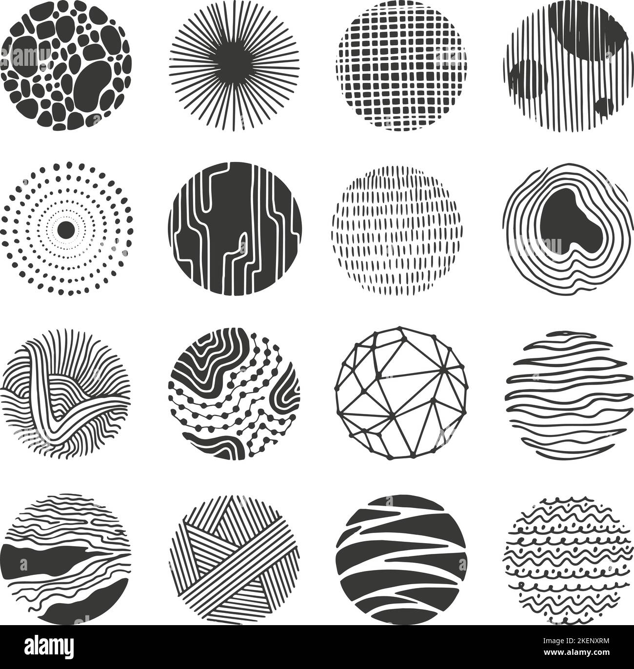 Decorative round grunge elements. Hand drawn spot, doodle sunburst and ...