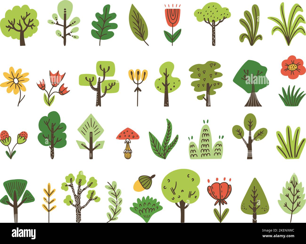 Doodle forest nature elements, scandinavian eco collection. Sketch ...