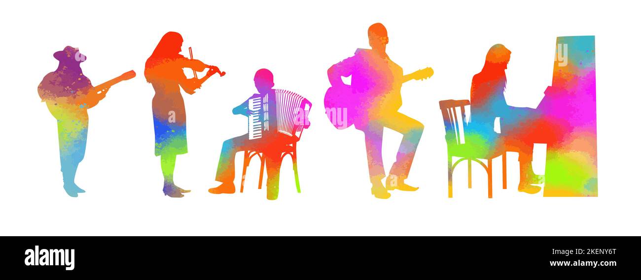 Silhouettes of colorful musicians. Vector illustration Stock Vector ...