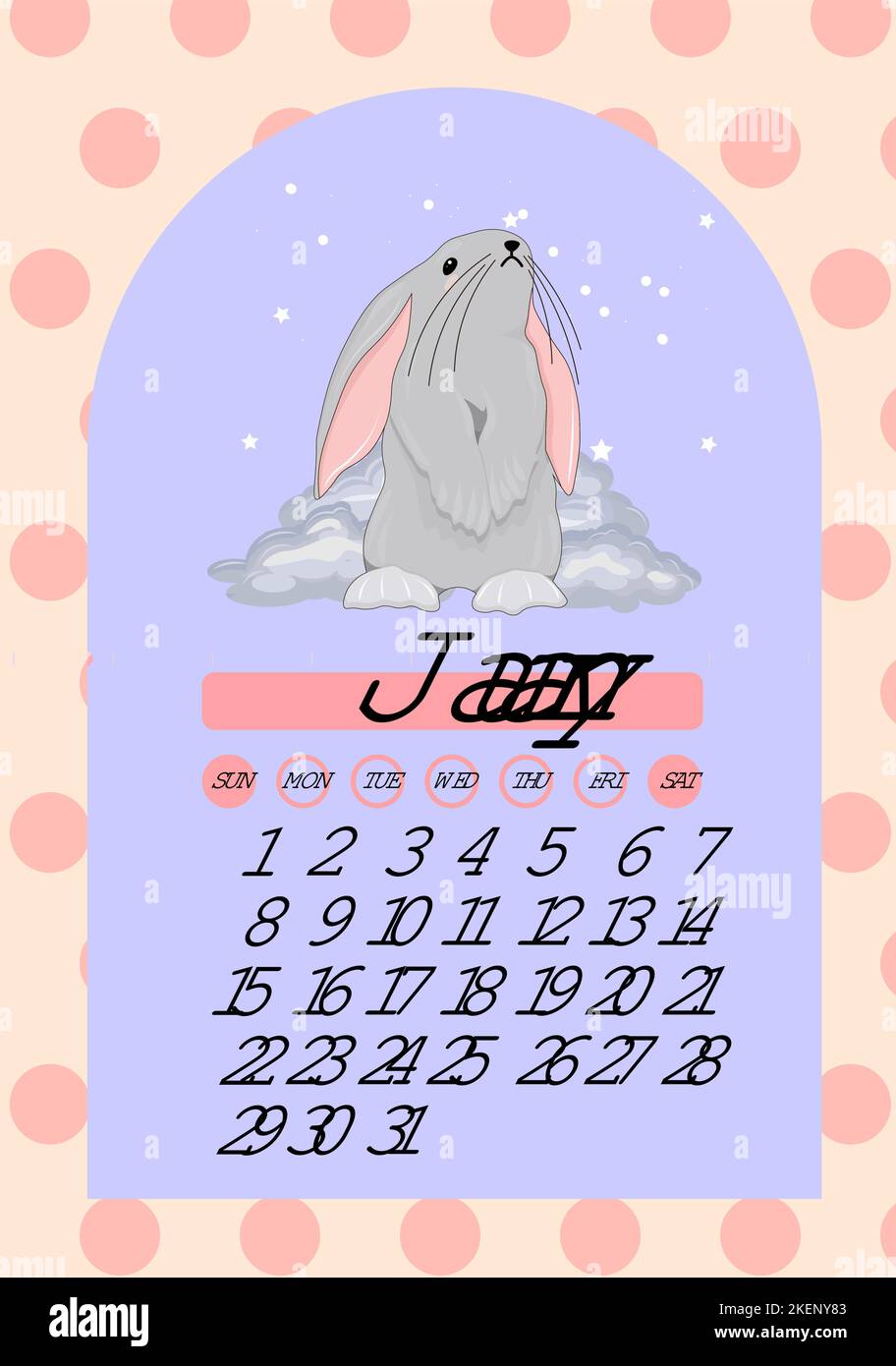 calendar for 2023 Year of the Rabbit. Vector calendar template vertical ...