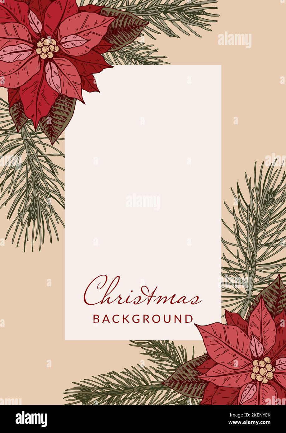 Merry Christmas and Happy New Year vertical greeting card with hand ...