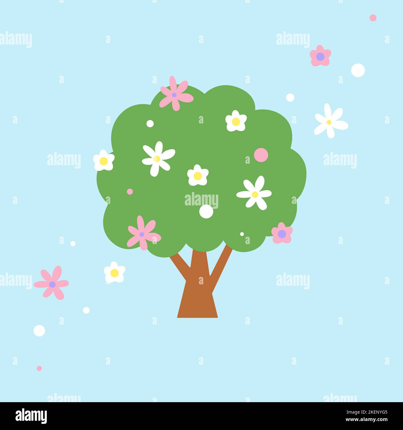 Vector illustration in pastel colors. Summer or spring blossom tree ...