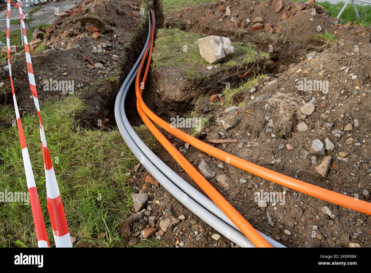 underground cable connecting infrastructure installation. Construction ...