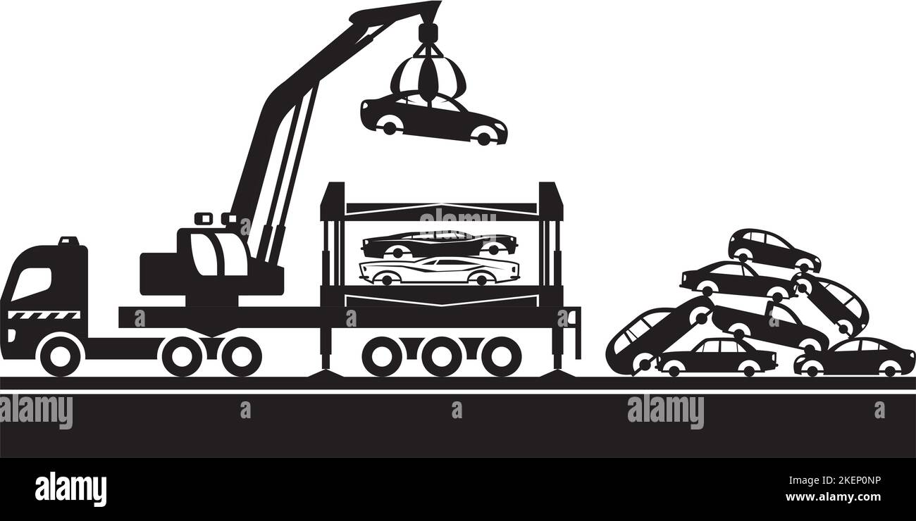 Mobile car crusher for metal scrap – vector illustration Stock Vector ...