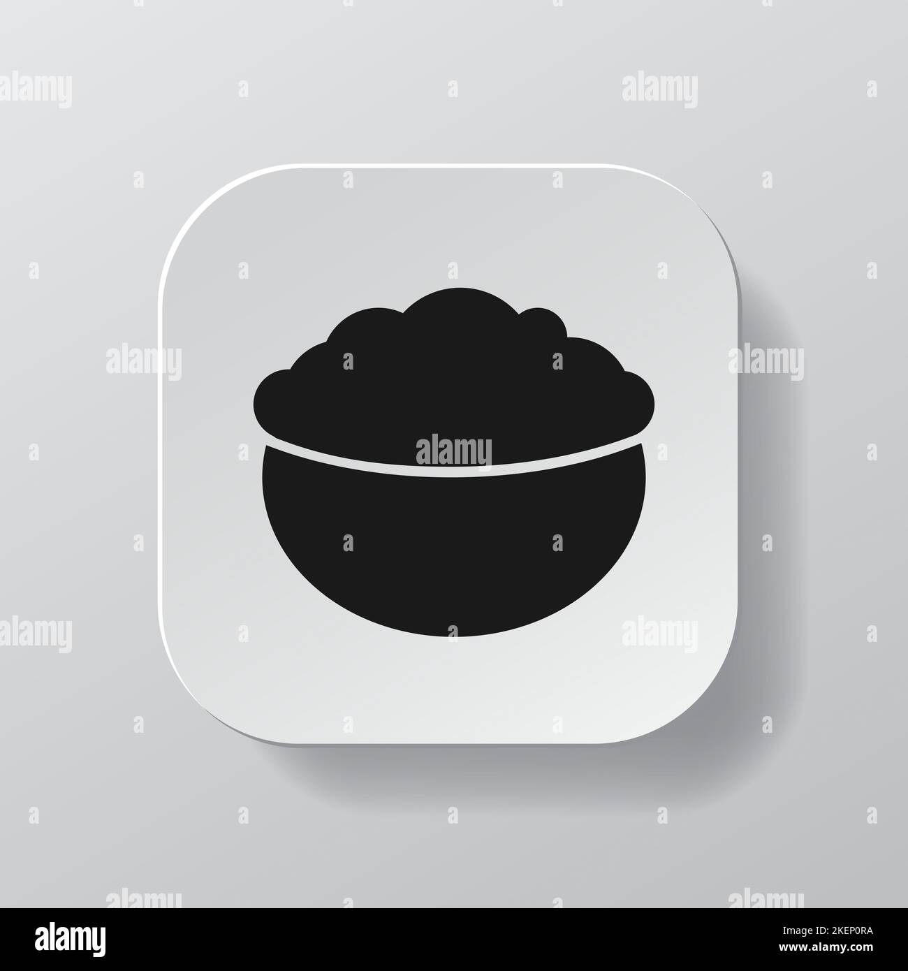 White square button with oatmeal porridge outline icon, black oatmeal ...
