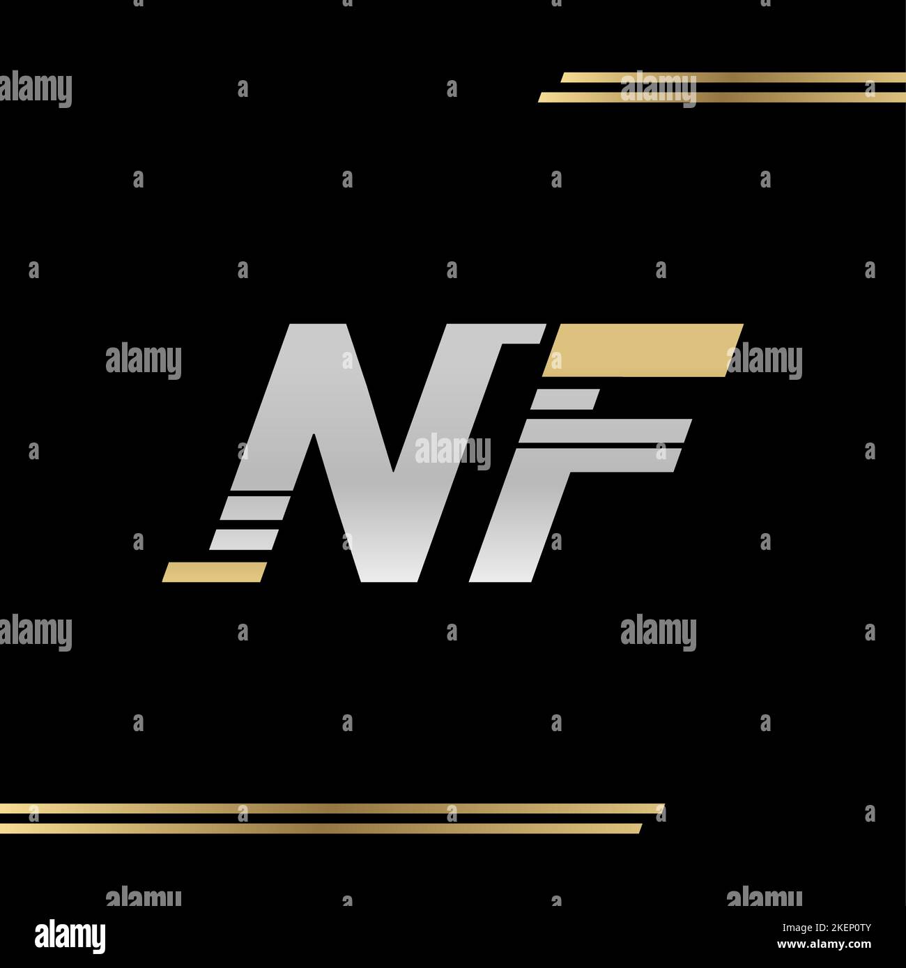 Logo Emblem Monogram NF with line. Black and gold sign Template Stock ...