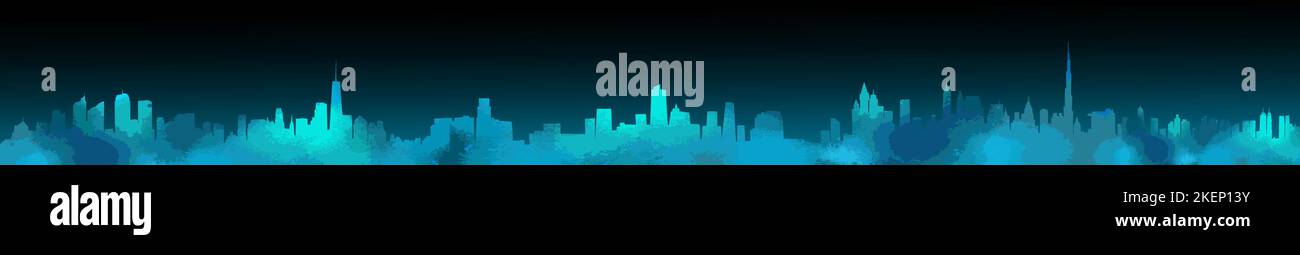 Long panorama city. illustration for your design. Night city. vector ...