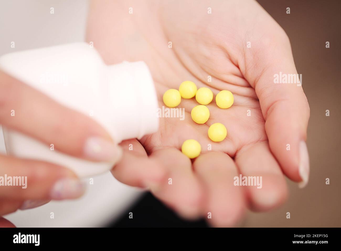 Vitamins And Supplements. Closeup Of Woman Hands Holding Variety Of ...